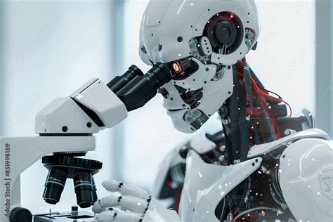 Humanoid Robot Using Microscope In Modern Laboratory Future Robotic