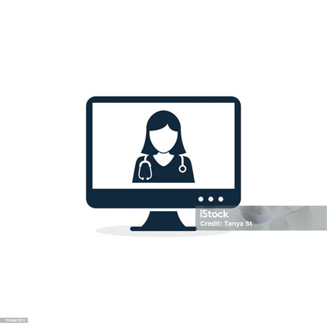 컴퓨터 화면 아이콘 벡터 일러스트 레이 션에 온라인 의사 의료 온라인 상담 원격의료에 대한 스톡 벡터 아트 및 기타 이미지 원격의료 아이콘 컴퓨터 네트워크 Istock