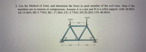 2 use the method of joint and determine the force in each member of