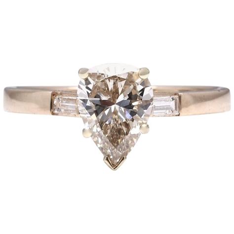 Vintage French 159 Carat Pear Shape Light Brown Diamond 18 Karat Gold