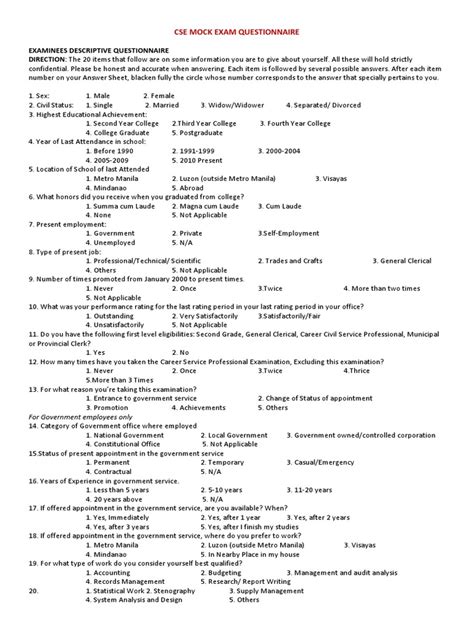Cse Mock Exam Reviewer Lmt Pdf Dolphin Shyness