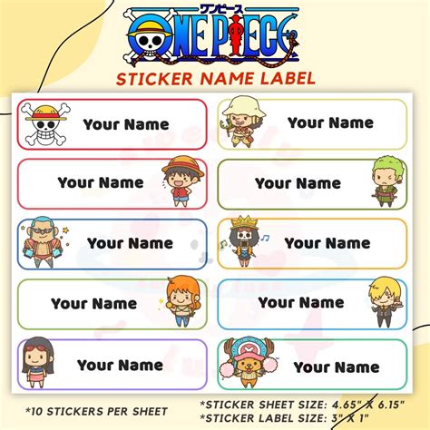 20 Pcs One Piece Cartoon Vinyl Name Subject Label Sticker Matte