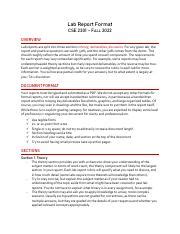 Lab Report Format: Theory, Deliverables, and Discussion | CSE | Course Hero