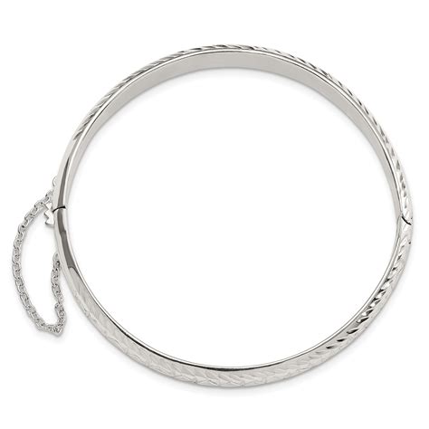 Sterling Silver Polished And Dc 725mm Hinged Bangle Unclaimed Diamonds