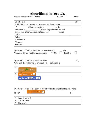 Algorithms In Scratch Teaching Resources