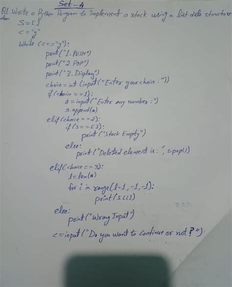 Set-AQ1. Write a Python Bugram to implement a stack using a list data st..