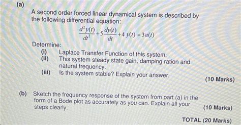 Solved A A Second Order Forced Linear Dynamical System Is Chegg Com