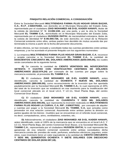 Finiquito De Relación Comercial En Zulia Pdf Economias