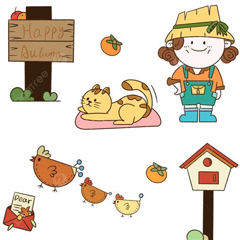 가을 가을 스티커 장식 캐릭터 꽃 세트 가을 고양이 소녀 Png 일러스트 및 Psd 이미지 무료 다운로드 Pngtree