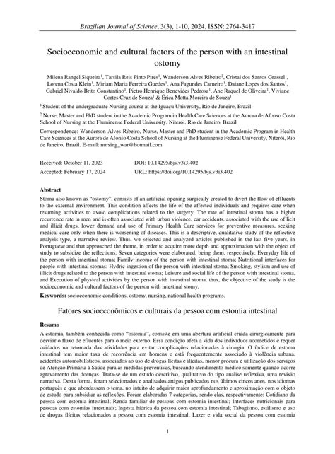 Pdf Fatores Socioeconômicos E Culturais Da Pessoa Com Estomia Intestinal