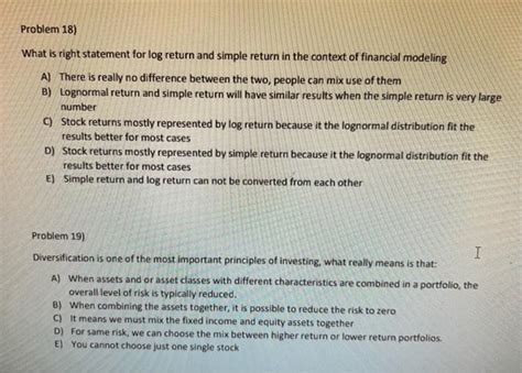 Solved Problem What Is Right Statement For Log Return Chegg Com