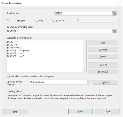 Solver Parameters Window For Maximum Efficiency Download Scientific