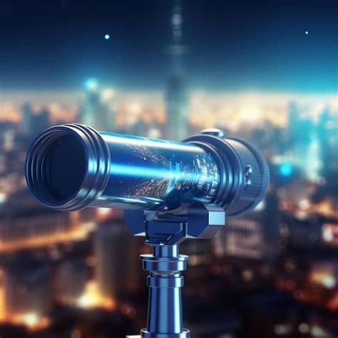 Premium Ai Image Blue Telescope With Blurred City Background Generative Ai