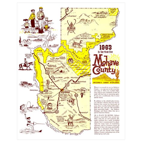 Mohave County Arizona 1963 Map Poster Print Retro Wall Art 11x14 16x20 22x28 Etsy