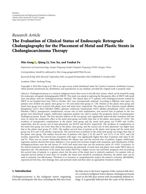 Pdf The Evaluation Of Clinical Status Of Endoscopic Retrograde