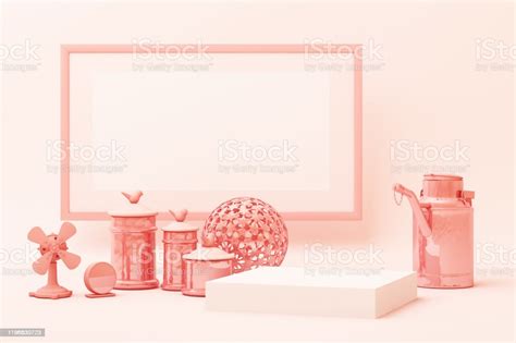 추상기하학적 모양 파스텔 핑크 색상 장면 최소한의 장식 및 소품 화장품 또는 제품 디스플레이 연단 3d 렌더링디자인 3차원
