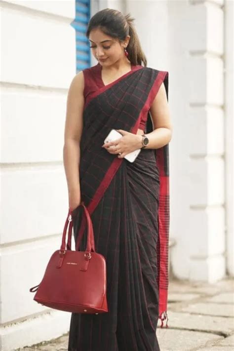 Tj Sarees Black Plan Boder Handloom Pure Cotton Check Sarees With