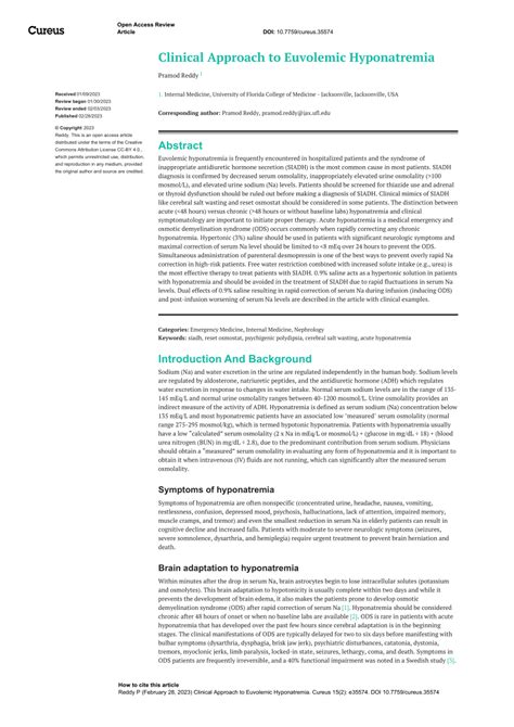 Pdf Clinical Approach To Euvolemic Hyponatremia