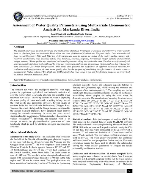 Pdf Assessment Of Water Quality Parameters Using Multivariate Chemometric Analysis For