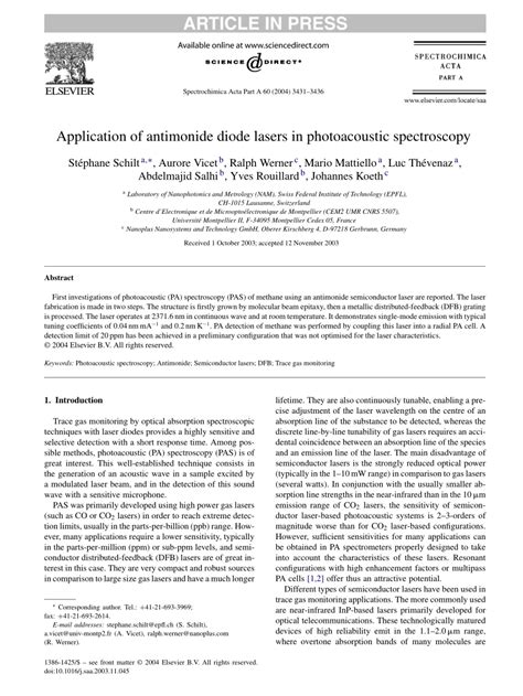 Pdf Application Of Antimonide Diode Lasers In Photoacoustic Spectroscopy