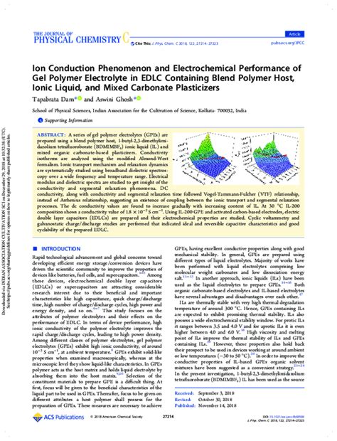 Pdf Ion Conduction Phenomenon And Electrochemical Performance Of Gel