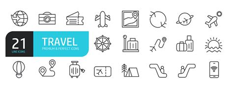 여행 휴일 휴가와 관련된 라인 아이콘 집합입니다 개요 아이콘 컬렉션 편집 가능한 스트로크 벡터 일러스트 레이 션 공항에 대한 스톡 벡터 아트 및 기타 이미지 Istock