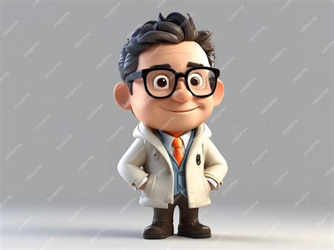 Premium Ai Image 3d Cartoon Character With Glasses And A Coat White