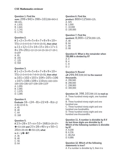 Cse Mathematics Reviewer Part 2 Pdf