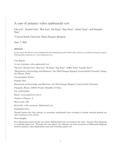 Pdf A Case Of Primary Vulva Epidermoid Cyst