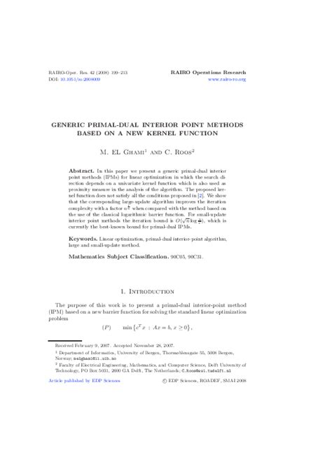 Pdf Generic Primal Dual Interior Point Methods Based On A New Kernel