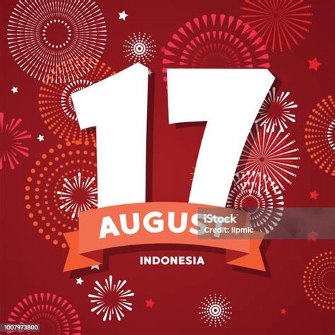 불꽃 배경에 8 월 17입니다 포스터는 인도네시아의 건국 기념일을 축 하 합니다 인도네시아 해피 독립 기념일 인사말 카드입니다 벡터 일러스트 레이 션 17에 대한 스톡 벡터