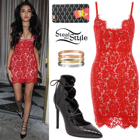Madison Beer Red Lace Dress Lace Up Pumps