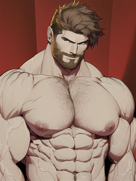 Rule 34 1boy Abs Ai Generated Bara Bare Pectorals Beard Biceps Body