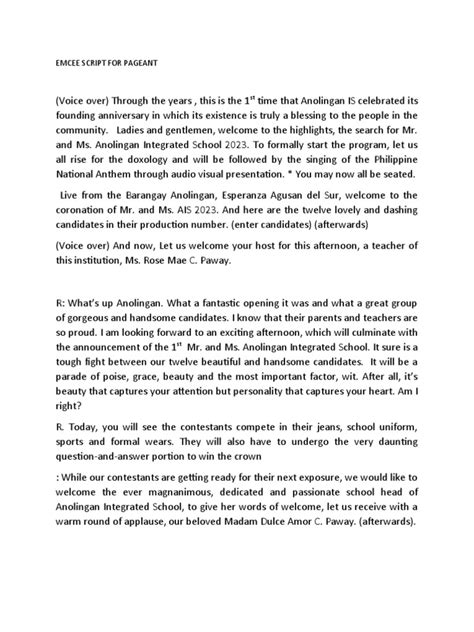 emcee script for pageant pdf