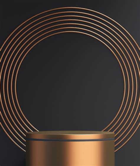 추상적 인 배경 3d 렌더링 일러스트와 함께 3d 연단 제품 검은 색과 금색 모형 프리미엄 사진
