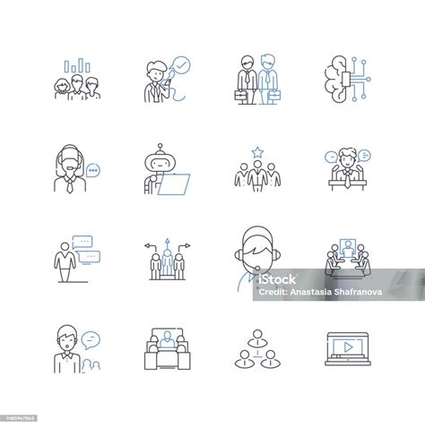 미션 라인 아이콘 컬렉션입니다 목표 목적 헌신 비전 결단력 야망 원인 벡터 및 선형 그림 기업 퀘스트 의무 개요 표지판 세트