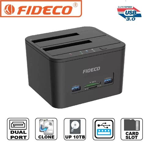Fideco Usb 3 0 Hdd Docking Station Dual Bay External Hard Drive With Offline Clone Duplicator 2