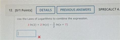 solved use the laws of logarithms to combine the expression