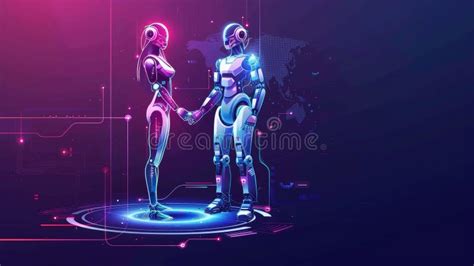 Humanoid Robots With Artificial Intelligence Working With Virtual