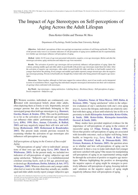 Pdf The Impact Of Age Stereotypes On Self Perceptions Of Aging Across The Adult Lifespan