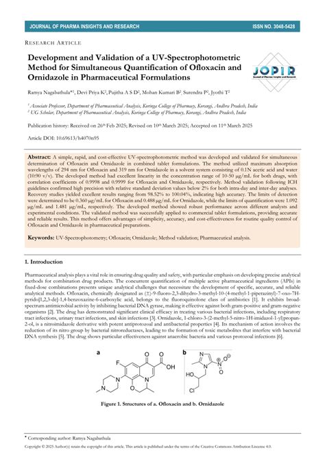 Pdf Development And Validation Of A Uv Spectrophotometric Method For Simultaneous