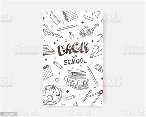 학교 포스터로 돌아 가기 낙서 스타일의 학용품이있는 흑백 손으로 그린 그림 교육 개념 흰색 배경의 벡터 신학기에 대한 스톡 벡터 아트 및 기타 이미지 Istock