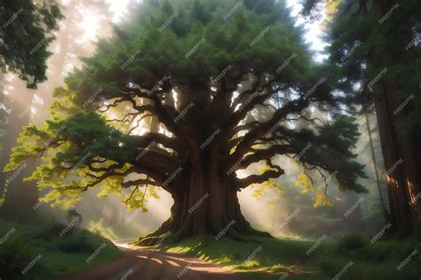 premium ai image big trees in the forest generate by ai