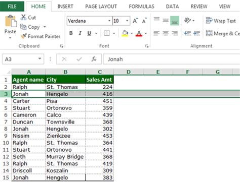 Selecting A Row Or Rows In Microsoft Excel