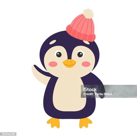 니트 모자를 쓴 귀여운 만화 펭귄입니다 벡터 일러스트 레이 션입니다 걷기에 대한 스톡 벡터 아트 및 기타 이미지 걷기 겨울 계절 Istock
