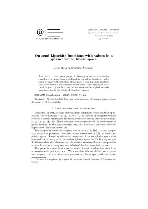 Pdf On Semi Lipschitz Functions With Values In A Quasi Normed Linear Space