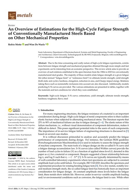 Pdf An Overview Of Estimations For The High Cycle Fatigue Strength Of Conventionally