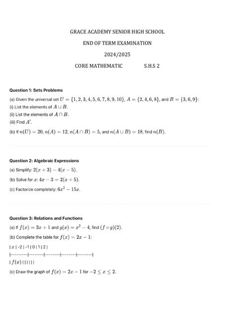 Waec Core Maths Pdf