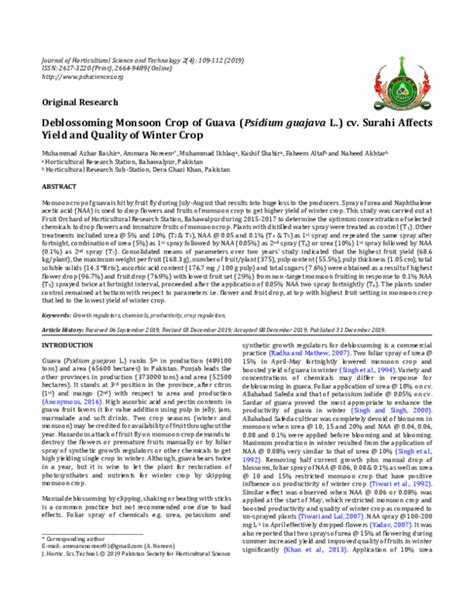 Pdf Deblossoming Monsoon Crop Of Guava Psidium Guajava L Cv Surahi Affects Yield And