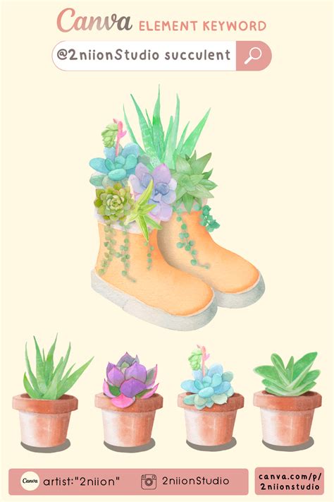 Canva Elements Watercolor Cactus Succulent Plant Bouquet Garden Green Canvas Artist